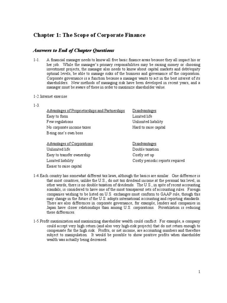 Chapter 1: The Scope of Corporate Finance | PDF | Stakeholder ...