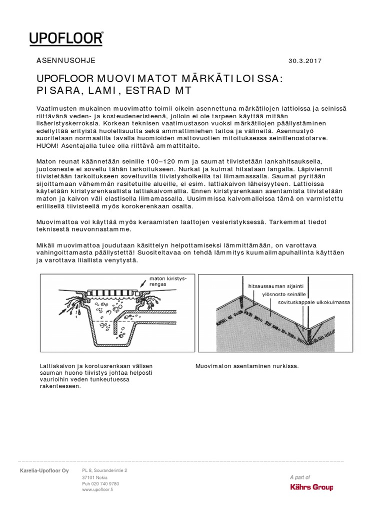 Upofloor Muovimatot Markatiloissa Asennusohje | PDF