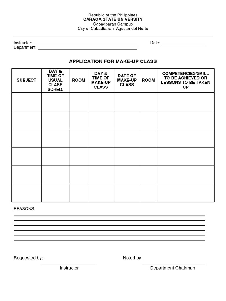 Make-Up Class Application Sample | PDF