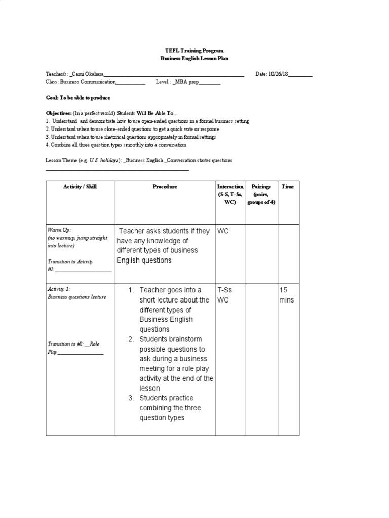 Business Communication Lesson Plan | PDF | Lecture | Lesson Plan