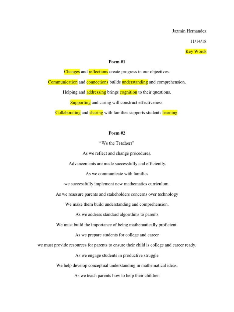 Poem | PDF | Curriculum | Teaching Mathematics