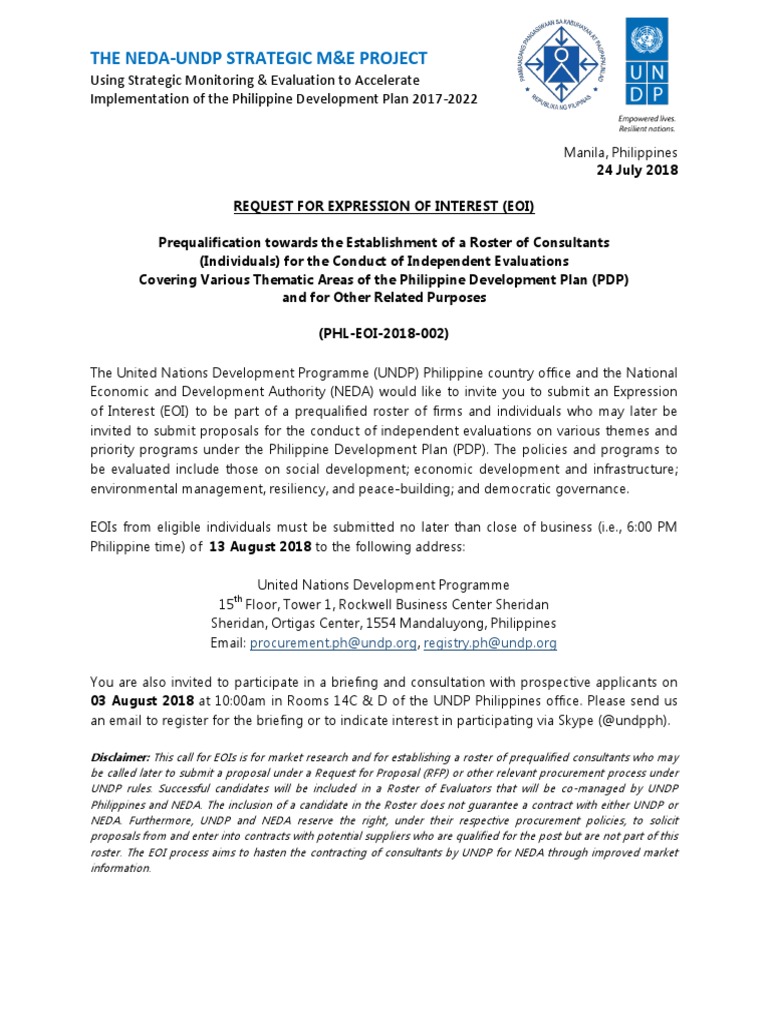 EOI For Evaluation Specialists - Individual | PDF | Economic ...