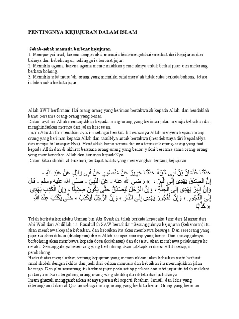 Pentingnya Kejujuran Dalam Islam | PDF Pentingnya Kejujuran Dalam Islam | PDF