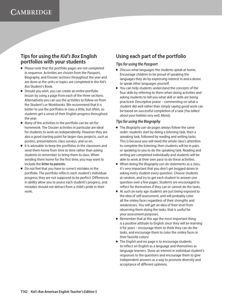 Kids Box American English Kids Box 5 Portfolio Teacher Notes Teaching ...