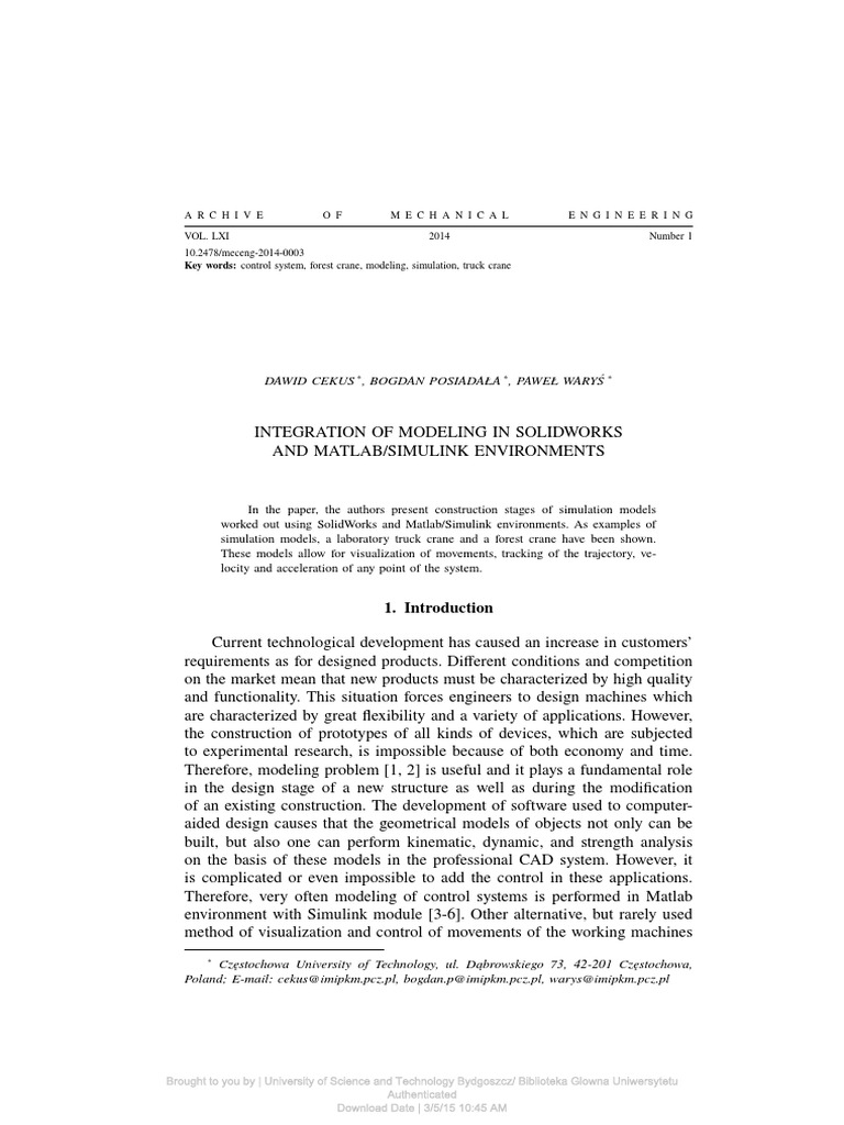 Matlab For Solidworks | PDF | Simulation | Matlab