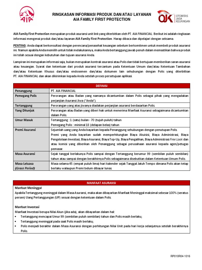 AIA Family First Protection Overview | PDF