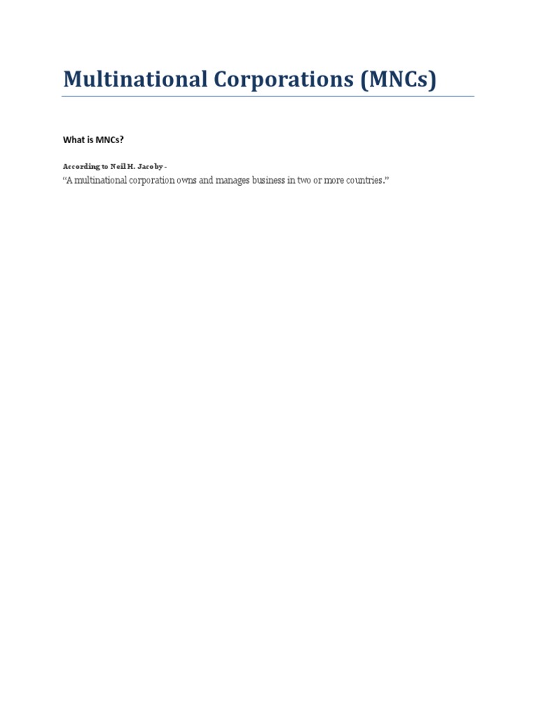 Multinational Corporations Pdf Cultural Globalization Factors Of