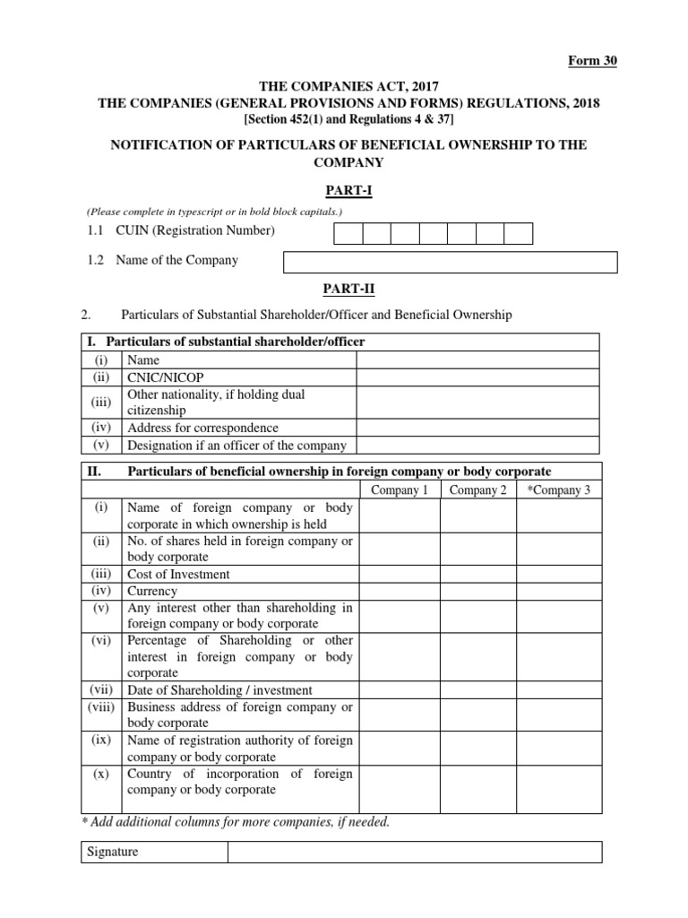 Form 30: Beneficial Ownership Details | PDF