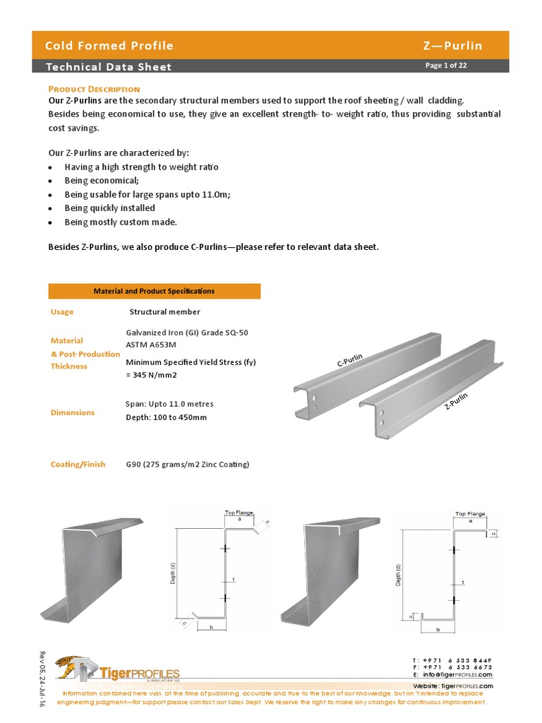 Specifications and Properties of Cold Formed Z-Purlin Profiles | PDF ...
