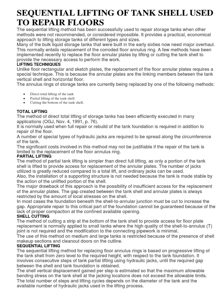 Sequential Lifting of Tank Shell Used To Repair Floors | PDF | Beam ...