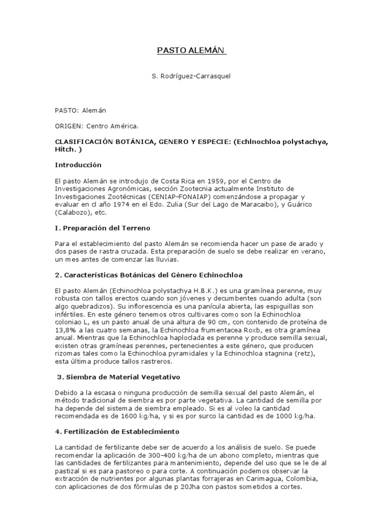 Caracterizticas Pasto Aleman | PDF | Fertilizante | Horticultura y ...