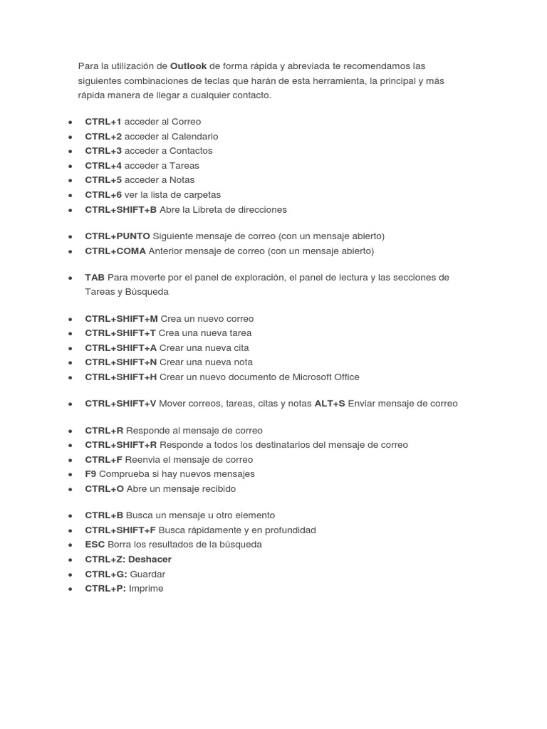 ATAJOS de Teclado | PDF | Microsoft Outlook | Microsoft Word