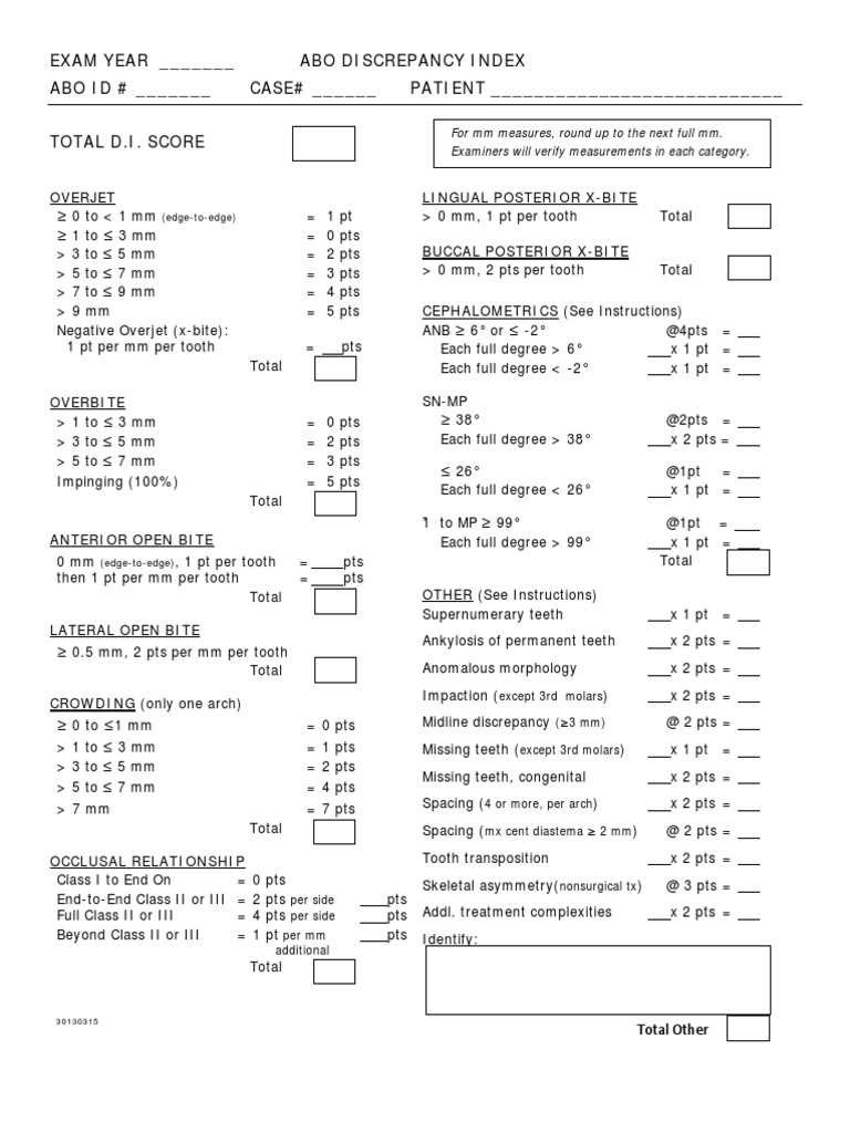 ABO Discrepancy Index Guide | PDF | Tooth | Health Sciences