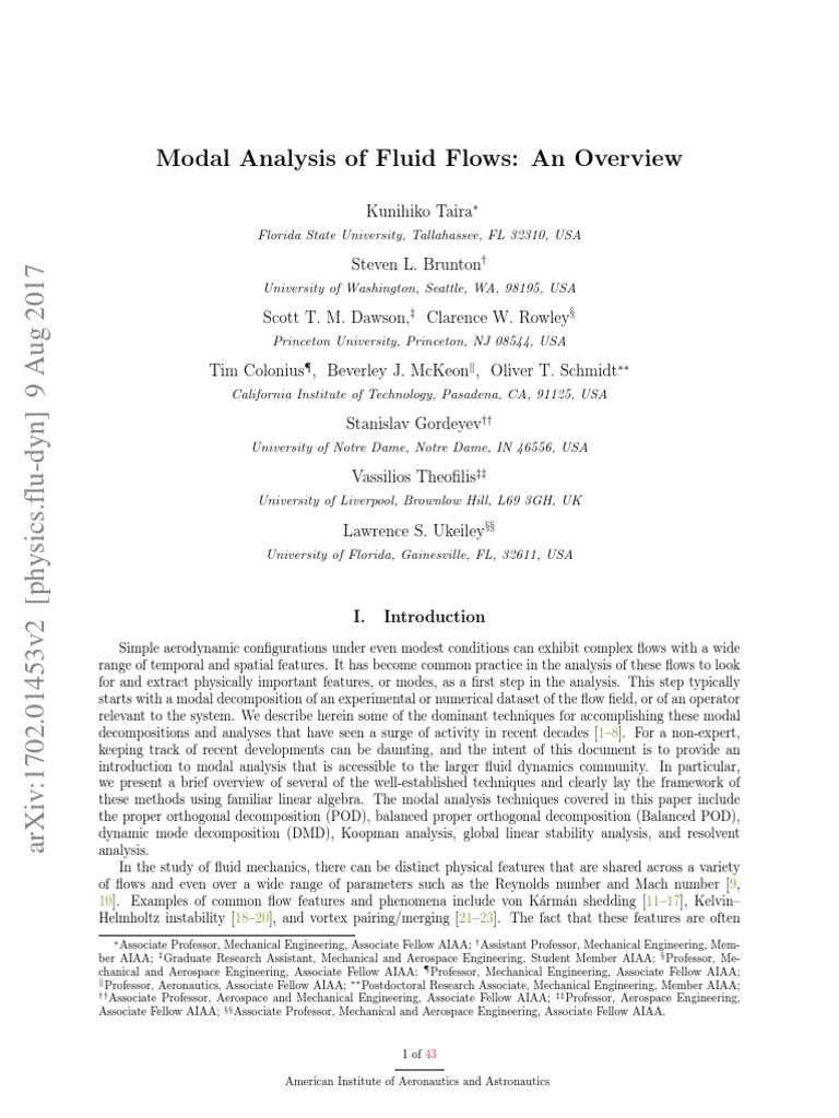 Modal Analysis of Fluid Flows: An Overview: Kunihiko Taira | PDF | Eigenvalues And Eigenvectors ...