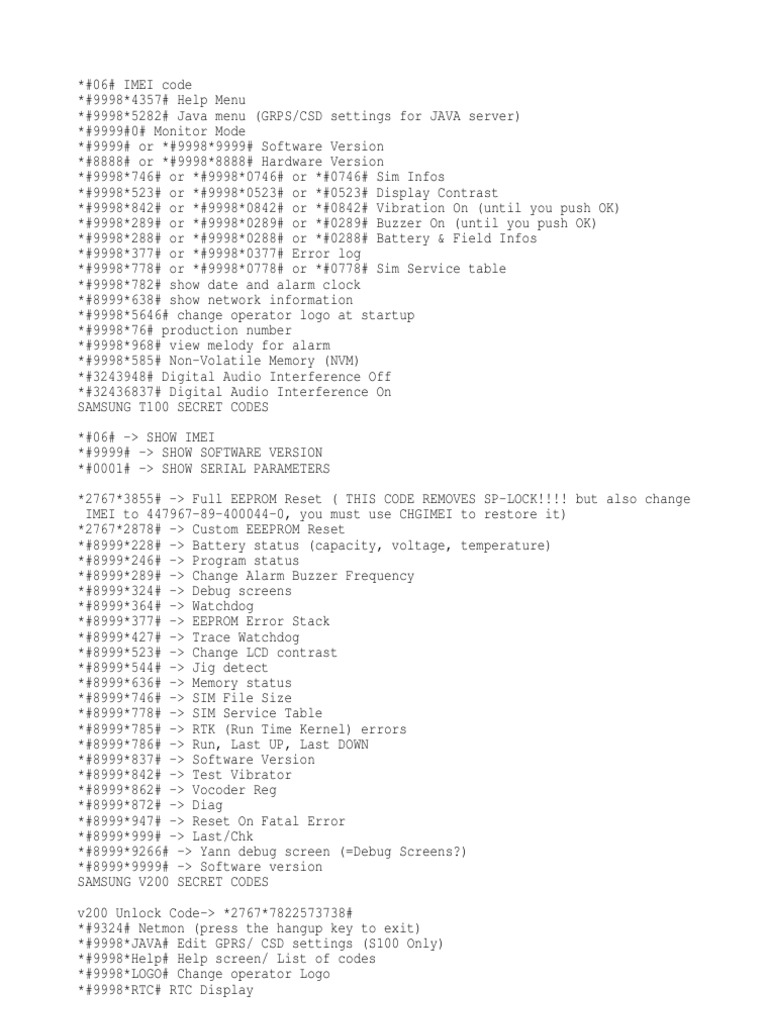 Samsung Full Codes | PDF | General Packet Radio Service | Subscriber ...