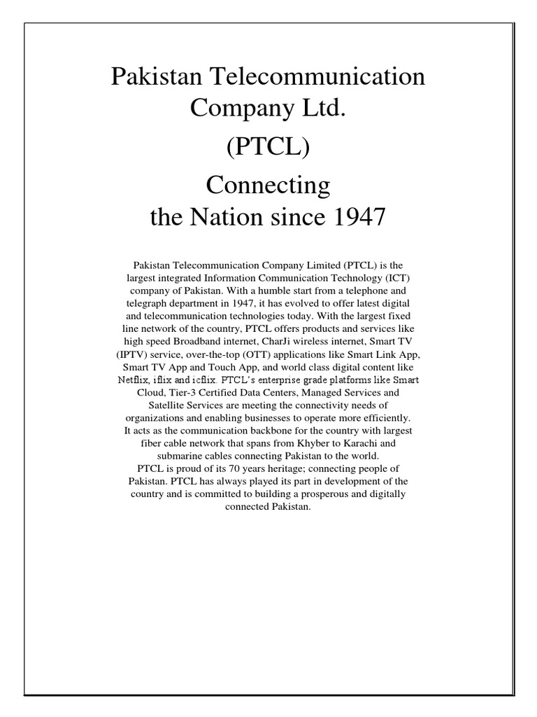 Pakistan Telecommunication Company Ltd. (PTCL) Connecting The Nation ...
