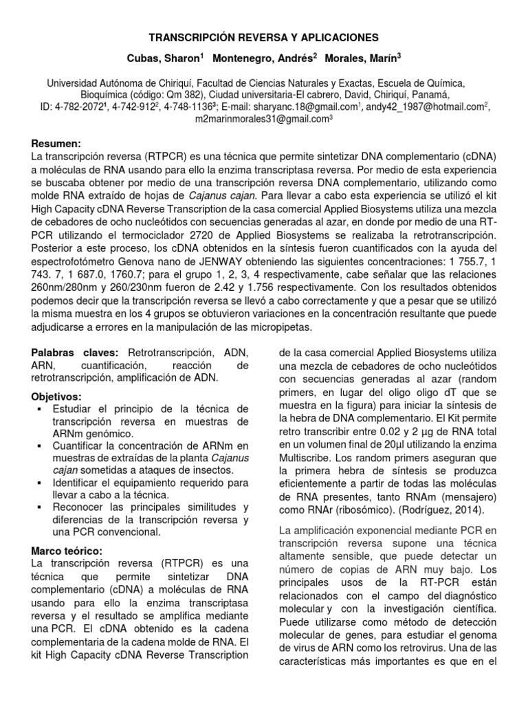 Lab 3.transcripción Reversa y Aplicaciones | PDF | La transcriptasa ...