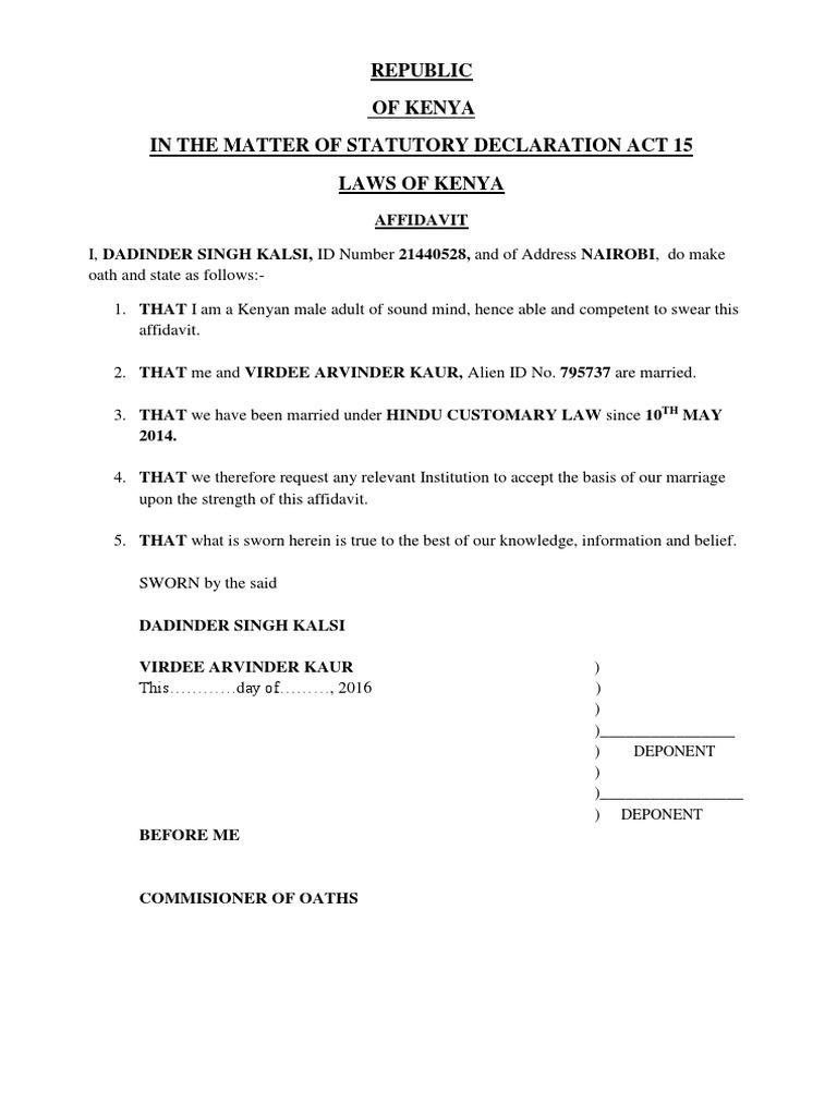 Affidavit MARRIAGE