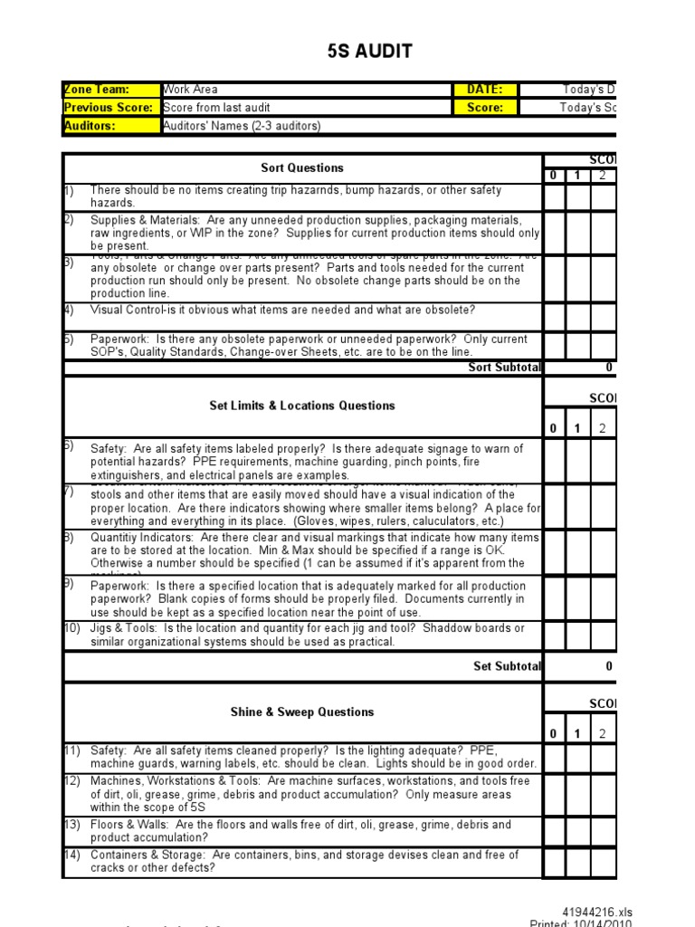 5s Auditchecklist | PDF | Packaging And Labeling | Audit