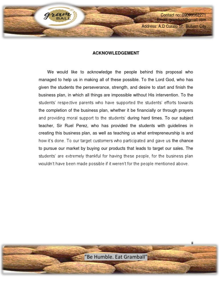 Acknowledgement and Dedication in Business Plan | PDF