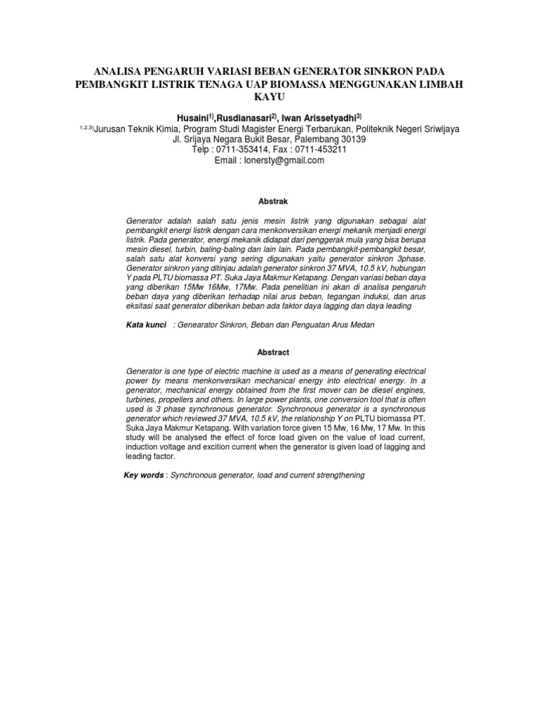 Analisa Pengaruh Variasi Beban Generator Sinkron Pada Pembangkit ...