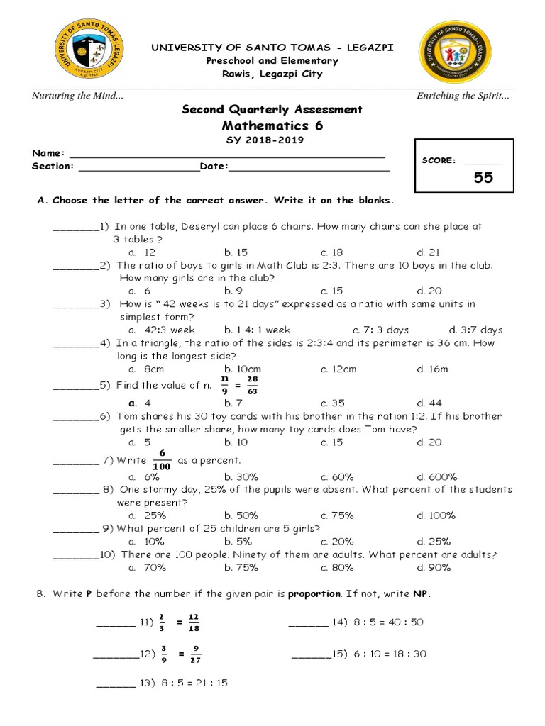 University of Santo Tomas Math Assessment | PDF | Elementary ...