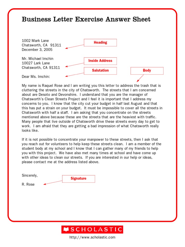 Business Letter Exercise Answer Sheet: Heading | PDF