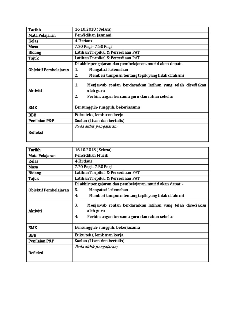 RPH Ulangkaji Pra PAT | PDF