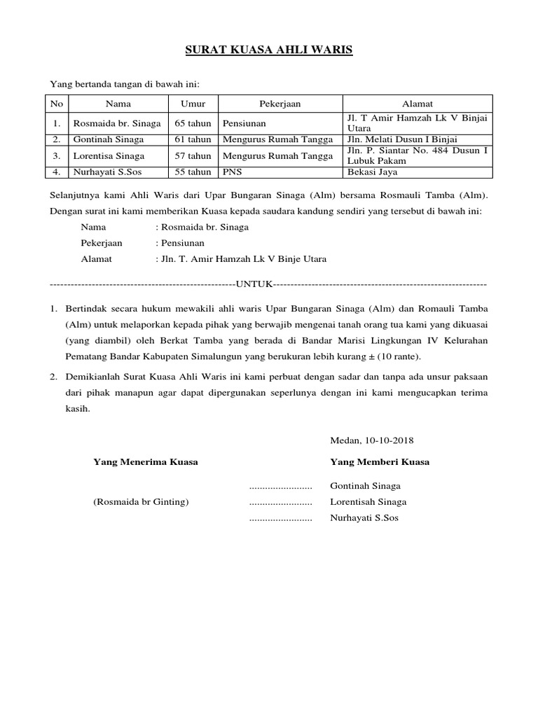 Surat Kuasa Ahli Waris | PDF