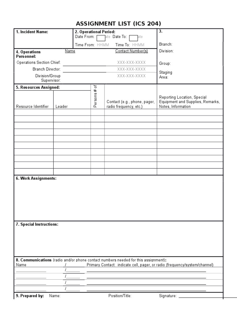 ICS 204 Assignment List Guide | PDF | Incident Command System | Radio