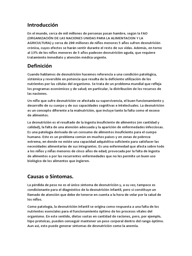 Desnutricion Infantil Pdf Desnutrición Alimentos