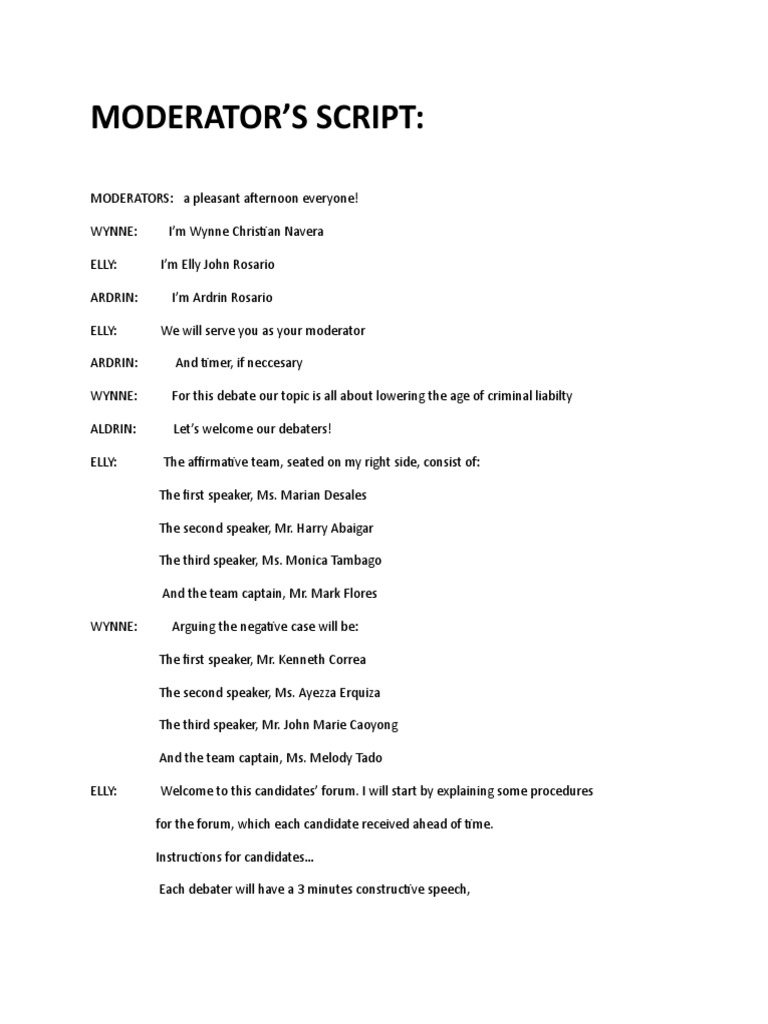 Moderator'S Script | PDF | Public Sphere