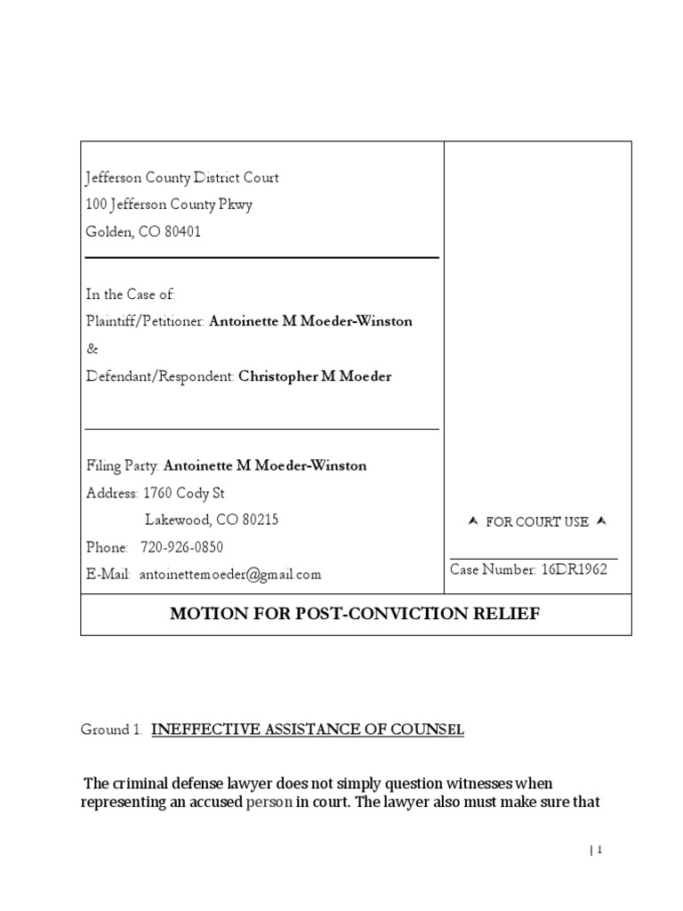 motion for post conviction relief 1.docx | Contempt Of Court | Prosecutor