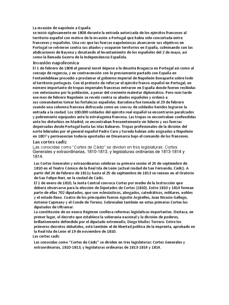 La Invasión de Napoleón A España | PDF | Guerra peninsular | Napoleón