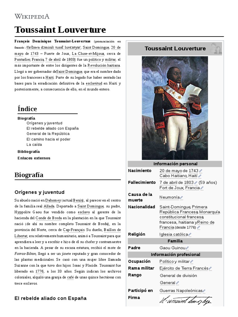 Biografía de Toussaint Louverture | PDF | Revoluciones Atlánticas ...