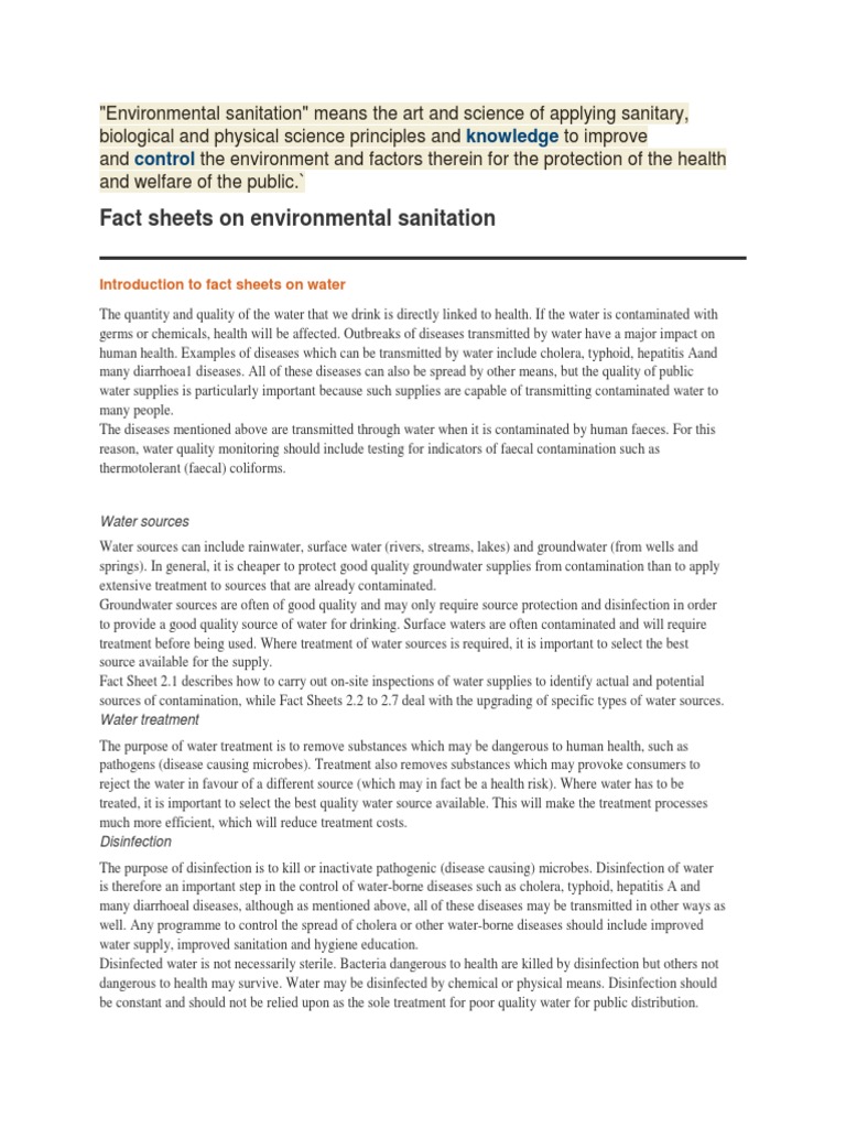 Fact Sheets On Environmental Sanitation: Knowledge Control | PDF ...