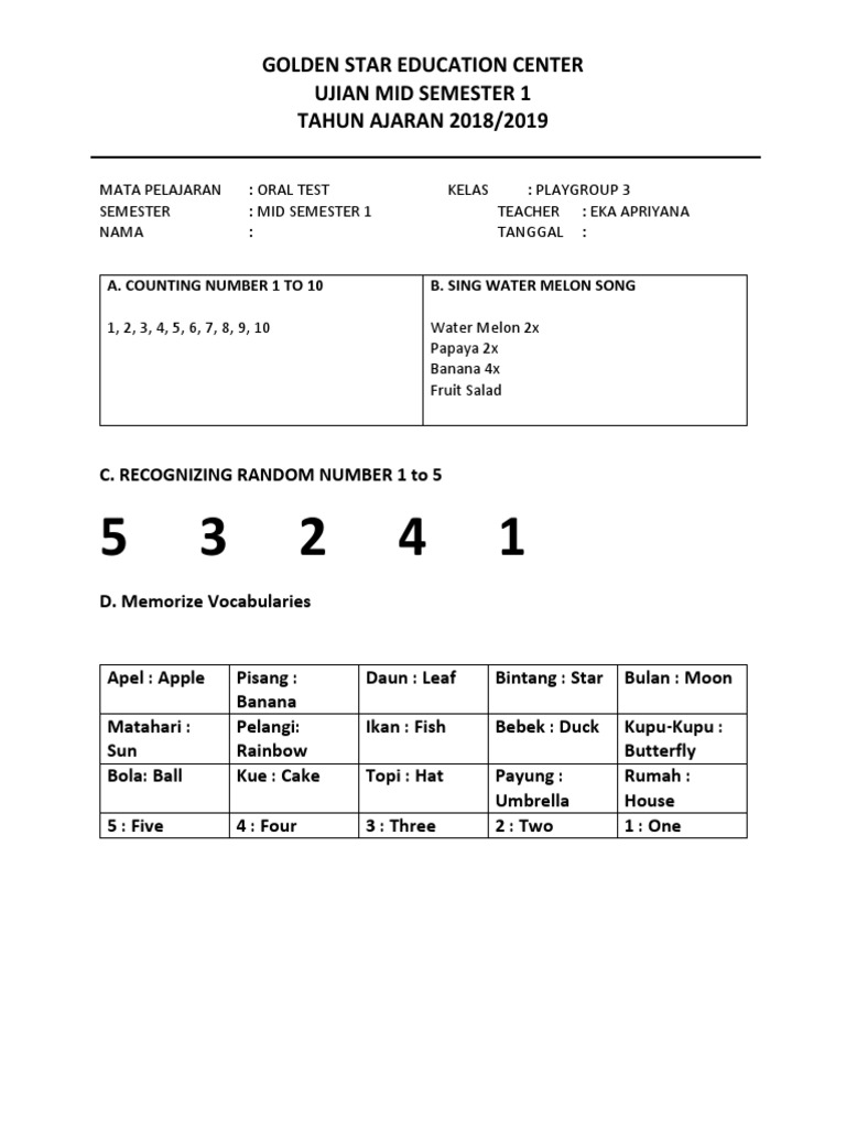 Soal Playgroup | PDF