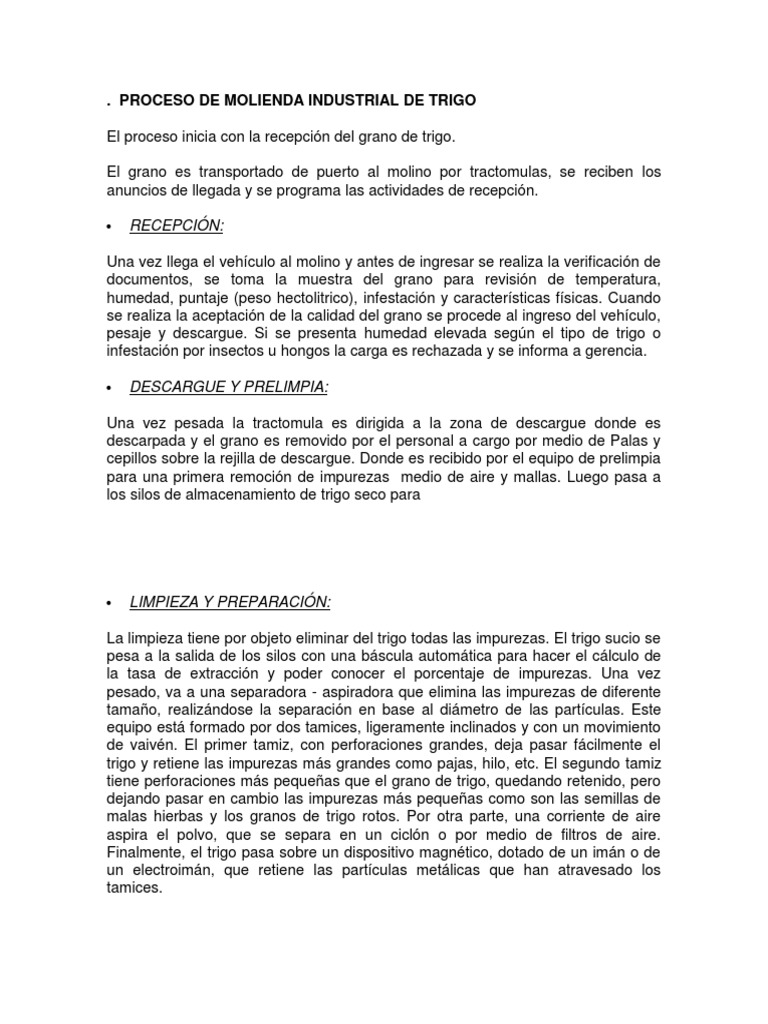Proceso de Molienda Industrial de Trigo 11111 | PDF | Molino (molienda ...