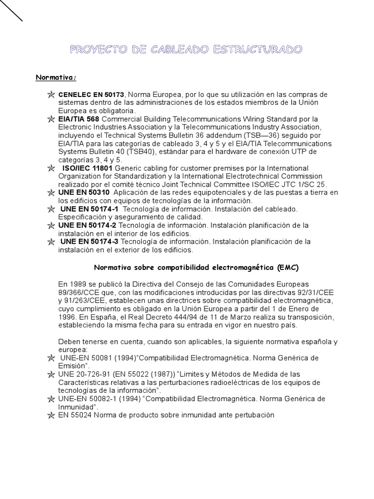 Proyecto de Cableado Estructurado | PDF | Compatibilidad electromagnética | Tecnología de ...