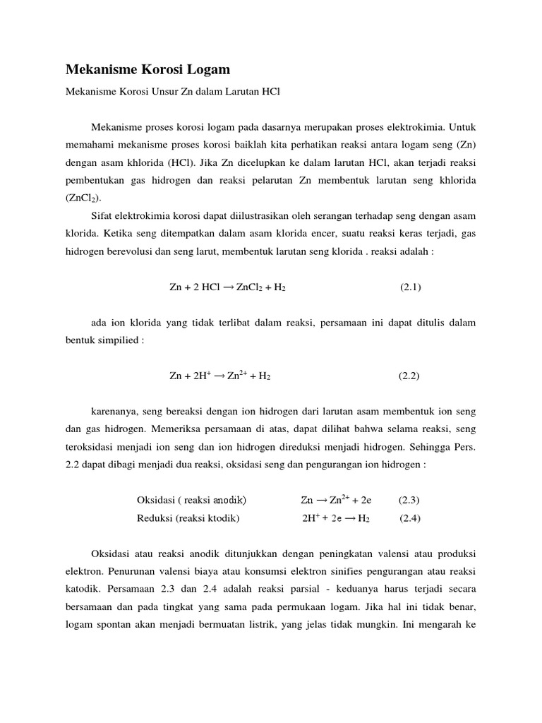 Mekanisme Korosi Logam ZN HCL | PDF