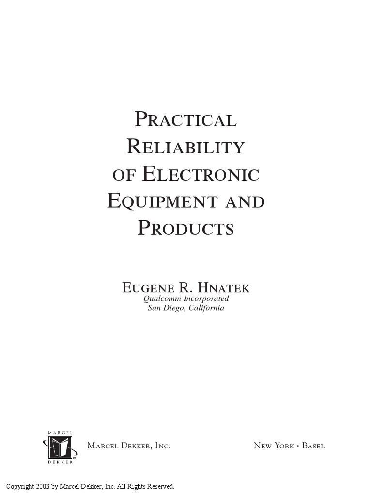 Maintenance - Practical Reliability of Electronic Equipment, Products (Dekker 2003) PDF ...