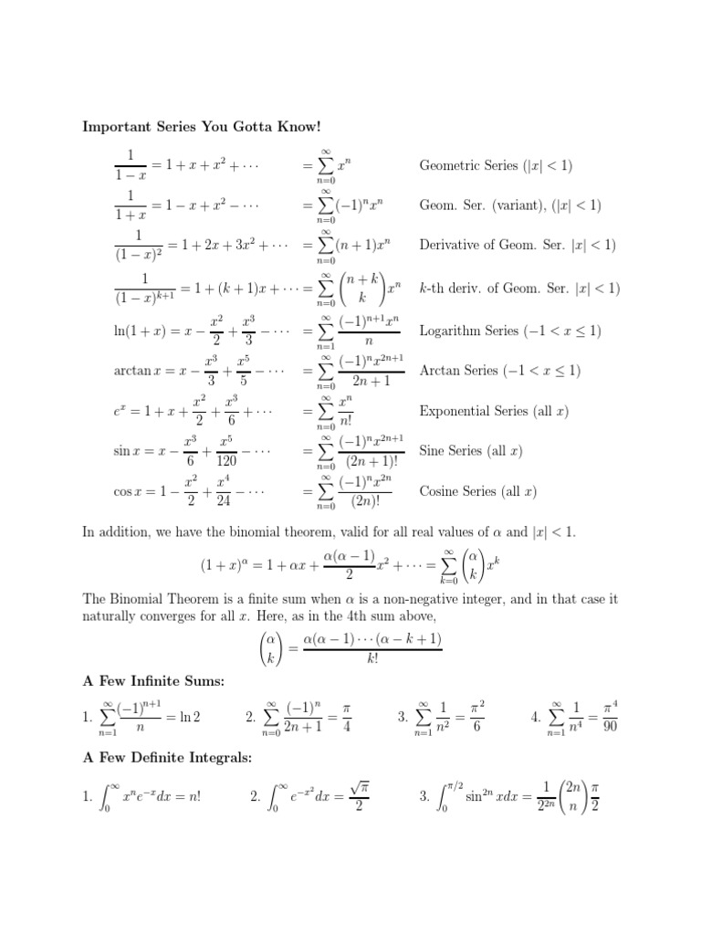 Important Series You Gotta Know! | PDF | Integer | Summation