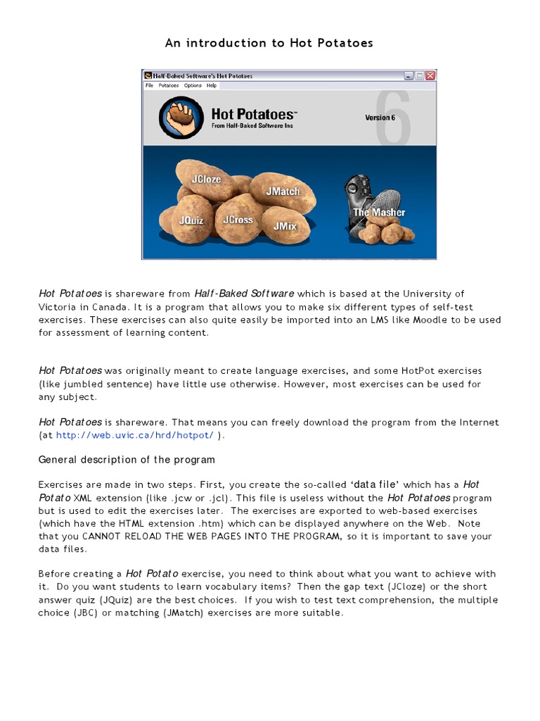 An Introduction To Hot Potatoes | PDF | Crossword | Computing