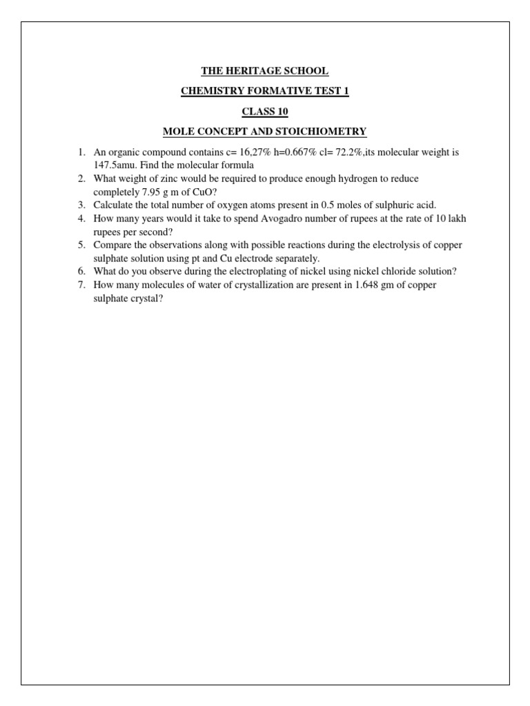 Class 10 Chemistry Test | PDF
