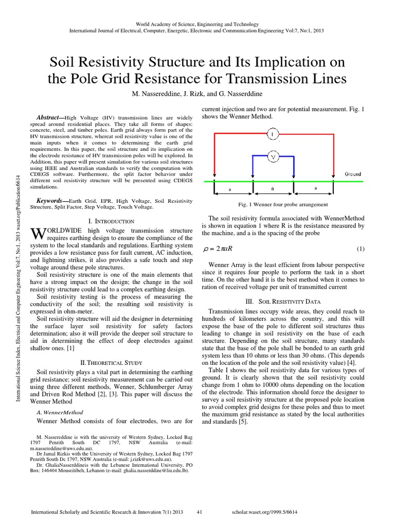 Typical Soil Resistivity Values | PDF | Electrical Resistivity And ...