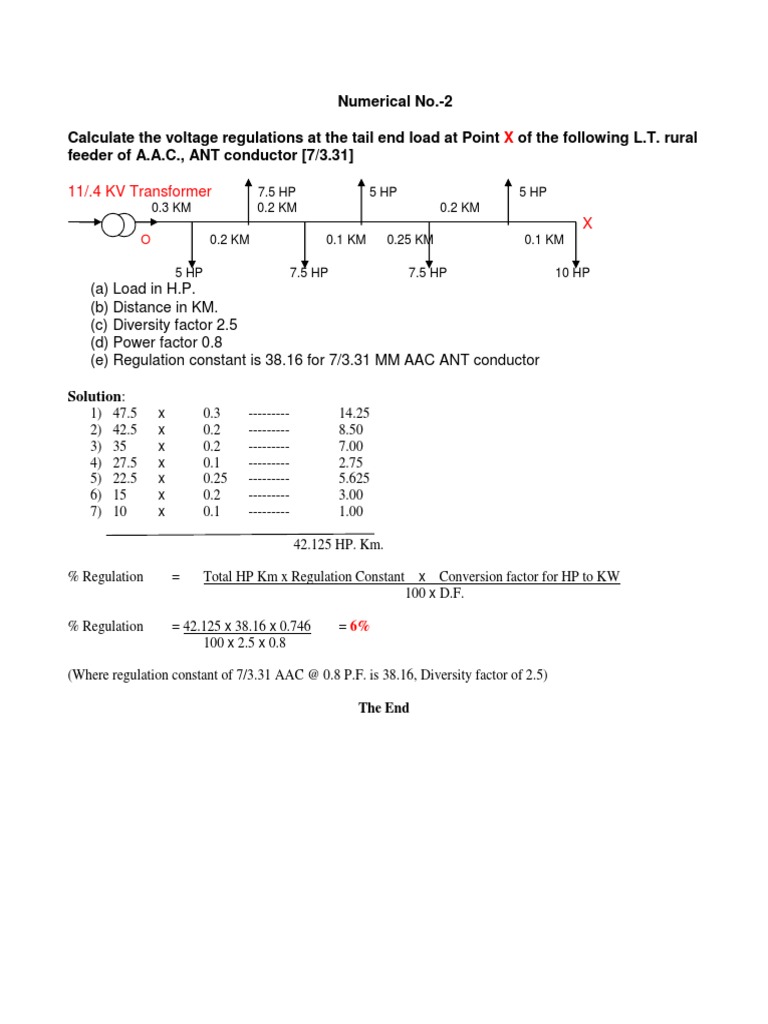 Numerical No.-2 Calculate The Voltage Regulations at The Tail End Load ...
