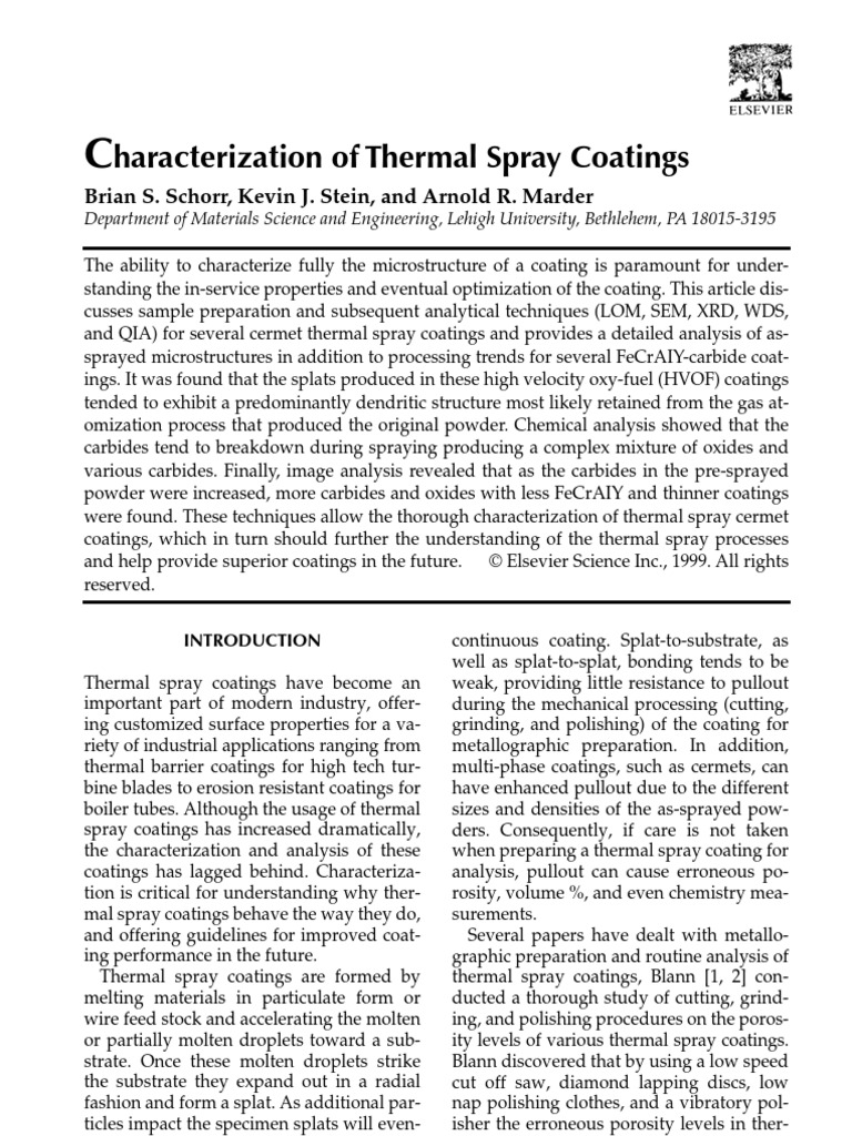 Characterization of Thermal Spray Coatings | PDF | Scanning Electron ...