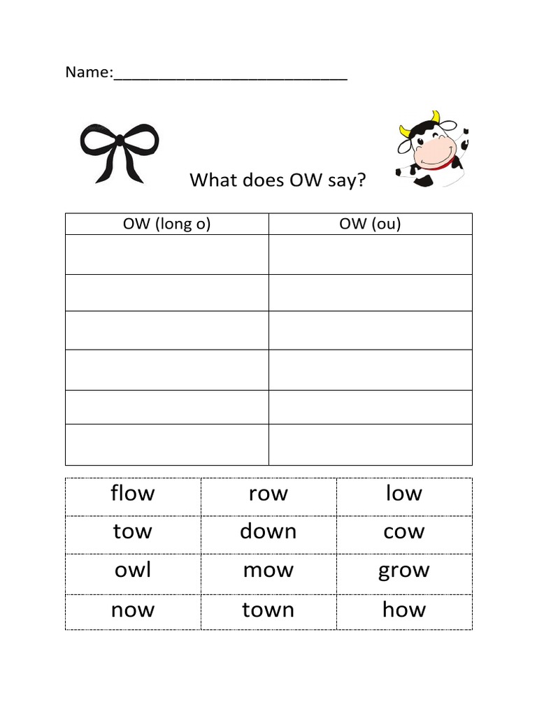 Flow Row Low Tow Down Cow Owl Mow Grow Now Town How: What Does OW Say ...