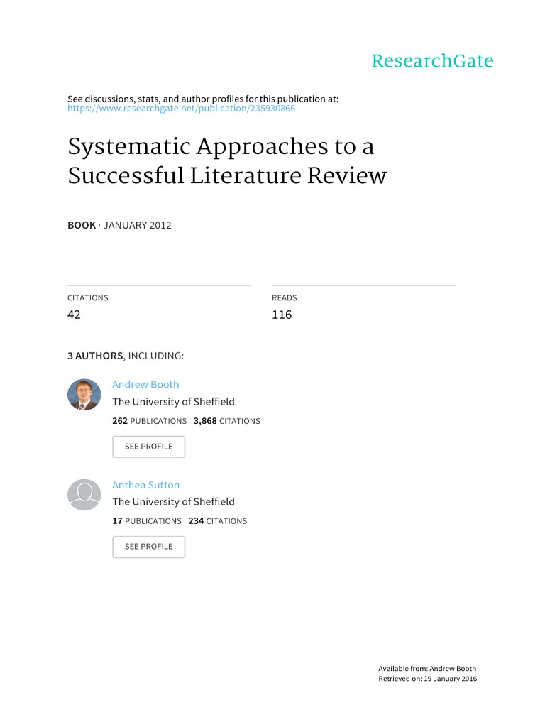 Systematic Approaches To A Successful Literature Review | PDF ...