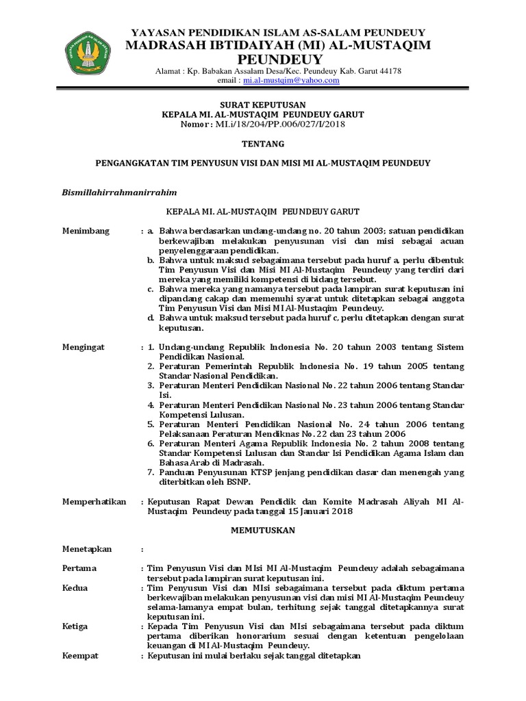 SK Tim Penyusun Visi Dan Misi | PDF